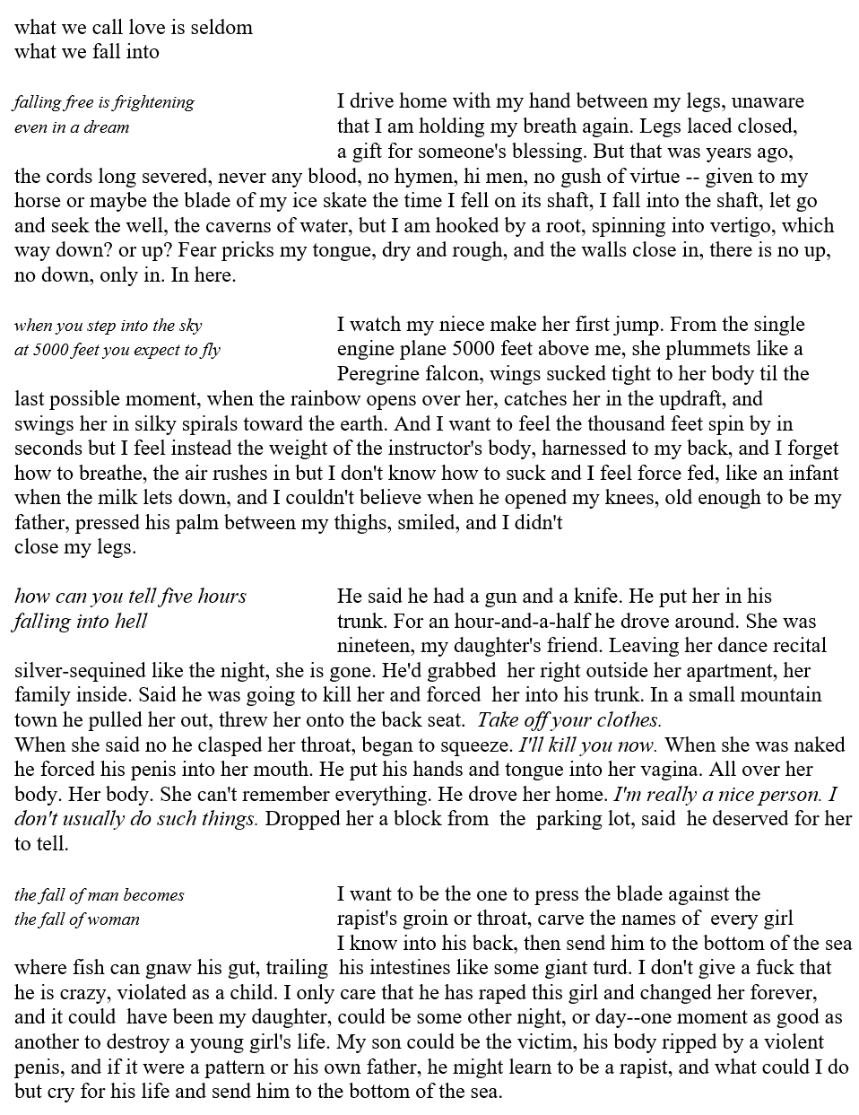 What We Call Love Is Seldom What We Fall Into by Sandy Gillespie